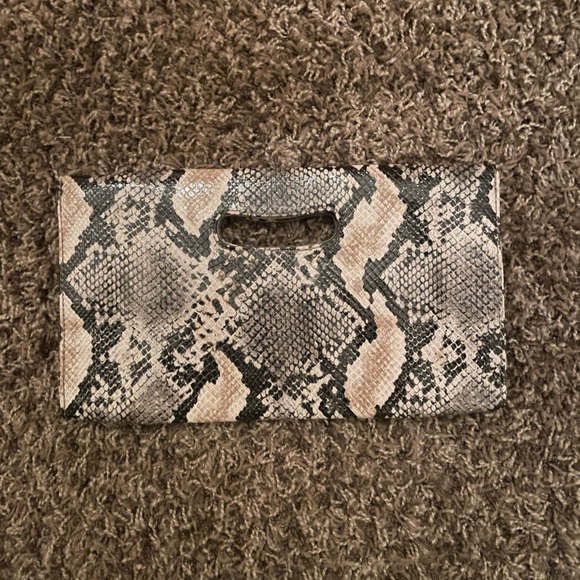 Bags | Nine West Faux Leather Snakeskin Clutch Brown | Poshmark